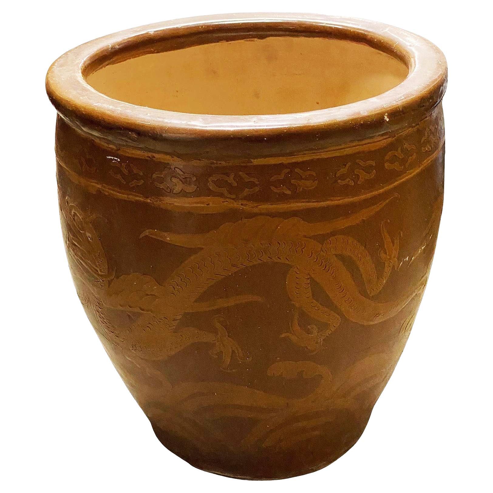 Antique 15" inch Tan Chinese Century Egg Pot Art Pottery Holder Planter ...