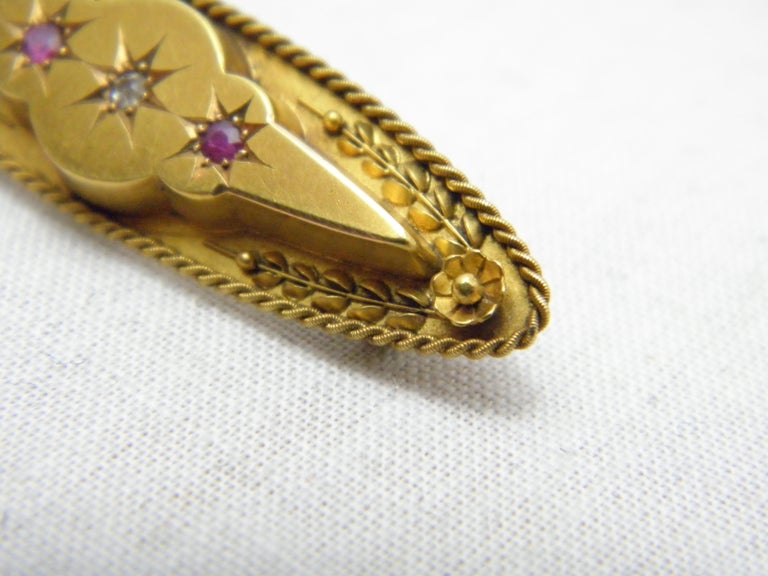 Antique 15ct Gold Ruby Diamond Rope Bar Brooch Pin c1900 625 Purity ...