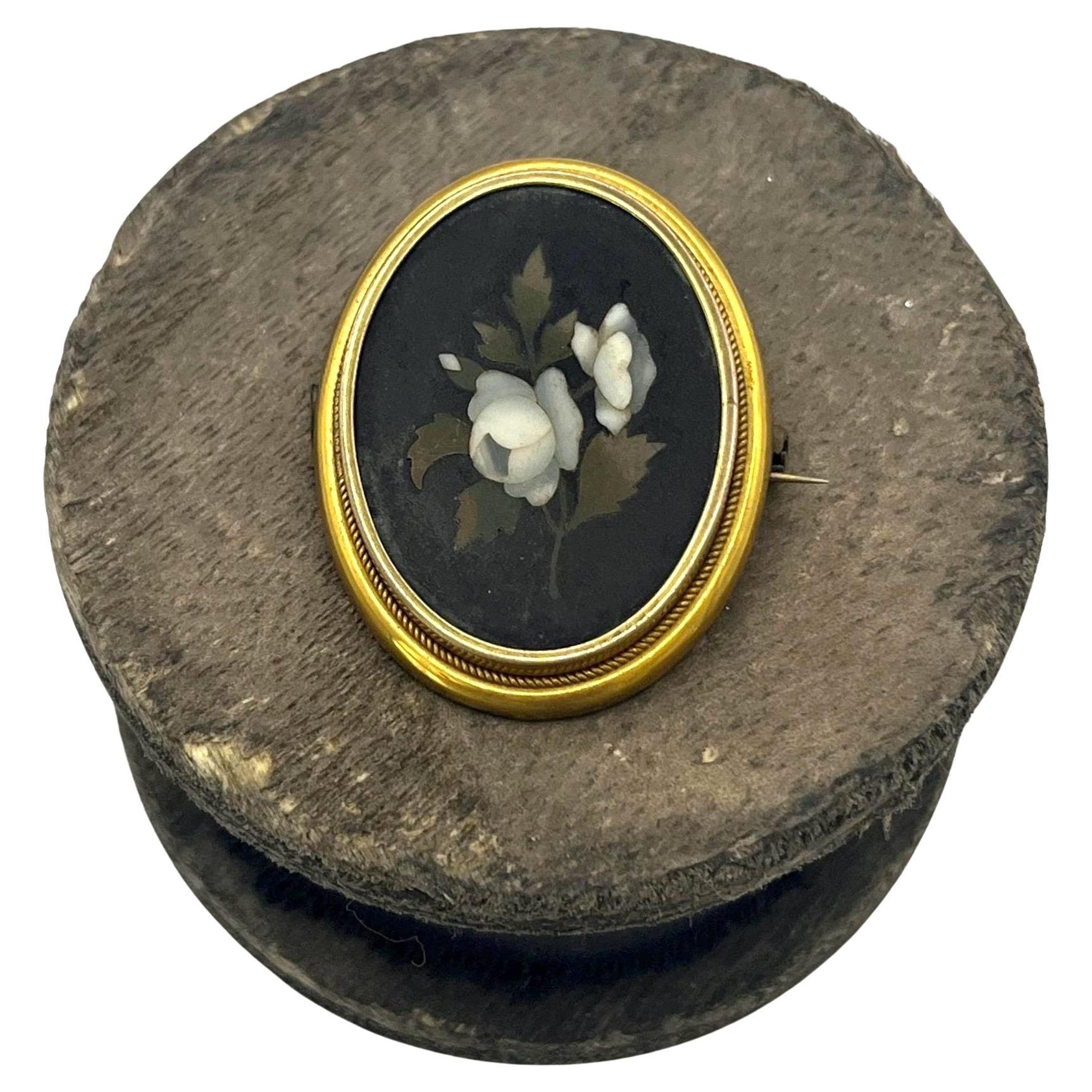 Antique 15ct Gold, Victorian Pietra Dura Floral Peony Mosaic Brooch For ...