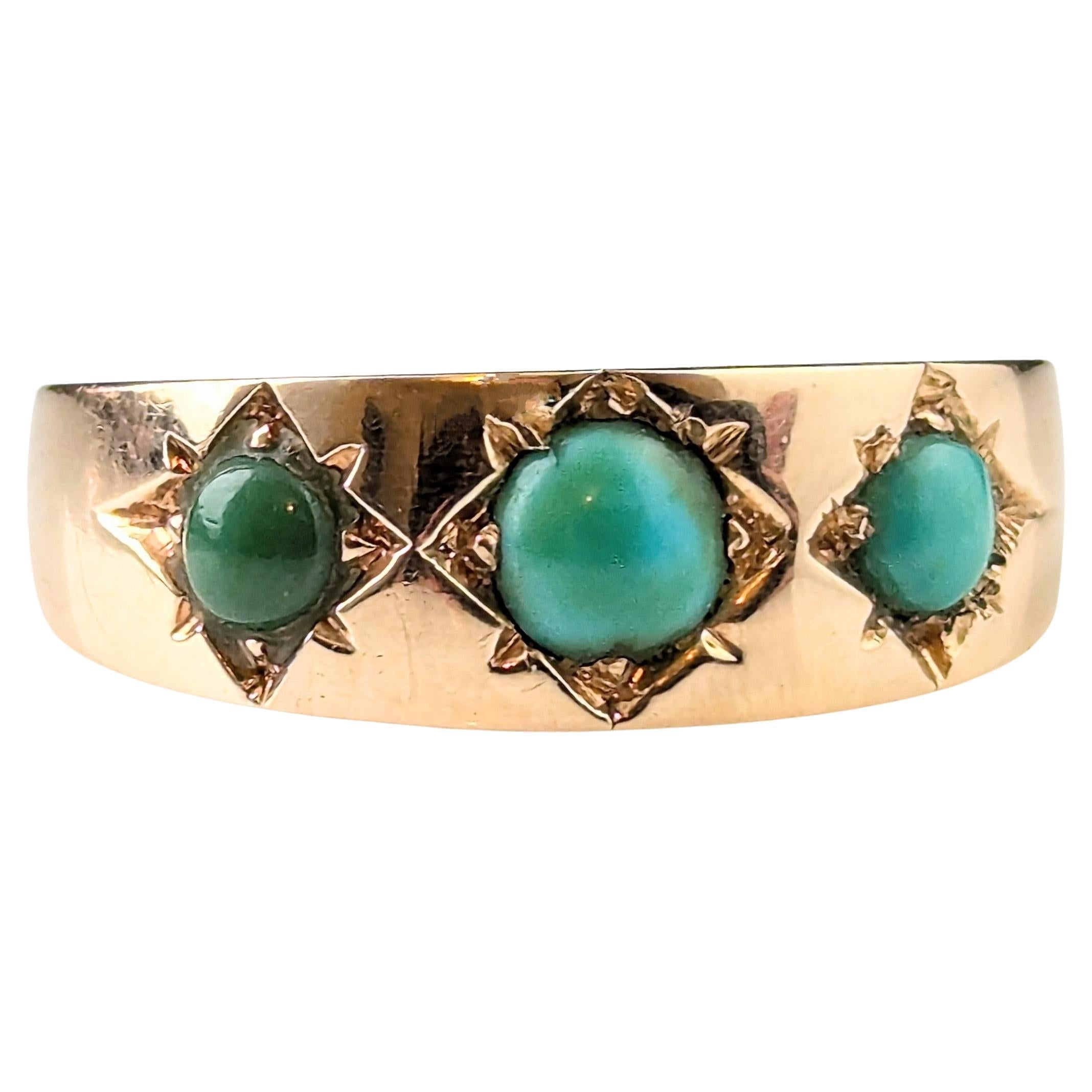 Antique 15k Rose gold band ring, Turquoise, star set For Sale at 1stDibs