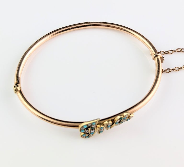 Antique 15k Rose Gold Name Bangle, Ina, Turquoise and Pearl For Sale at ...