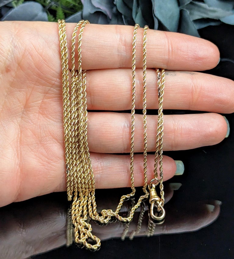 Antique 15k Yellow Gold Long Chain Necklace, Longuard, Rope Twist Link ...