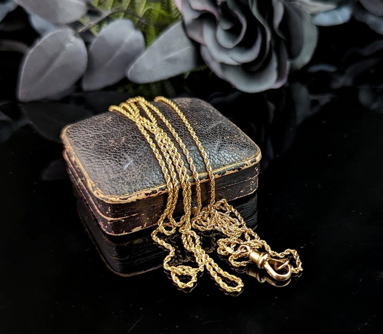 Antique 15k Yellow Gold Long Chain Necklace, Longuard, Rope Twist Link ...
