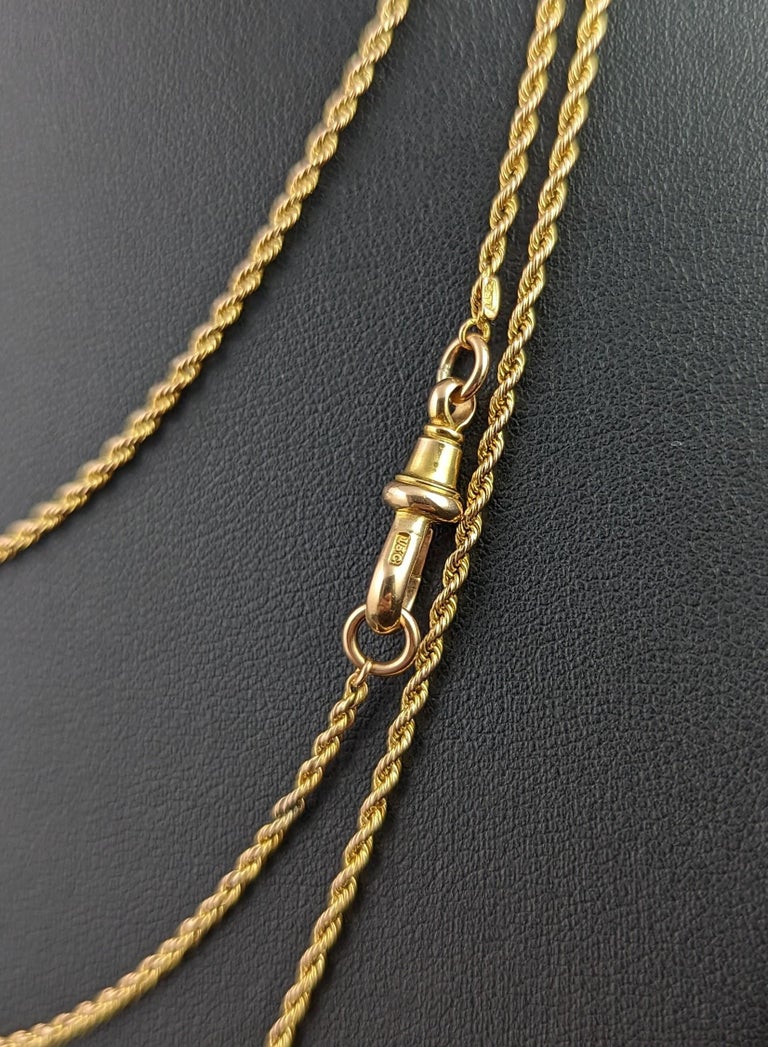 Antique 15k Yellow Gold Long Chain Necklace, Longuard, Rope Twist Link ...