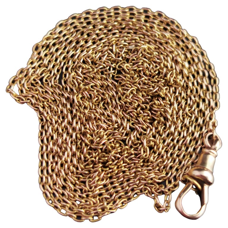 Antique 15k Yellow Gold Longuard Chain Necklace, Trace Link at 1stDibs