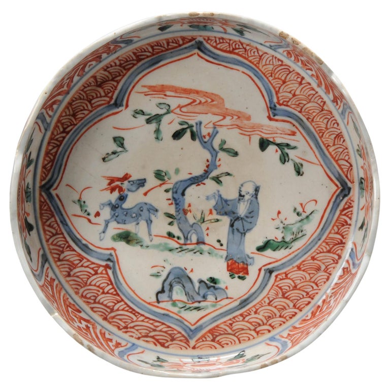 Antique 17C Chinese Porcelain Ming Transitional Enameled Akae Bowl Deer ...