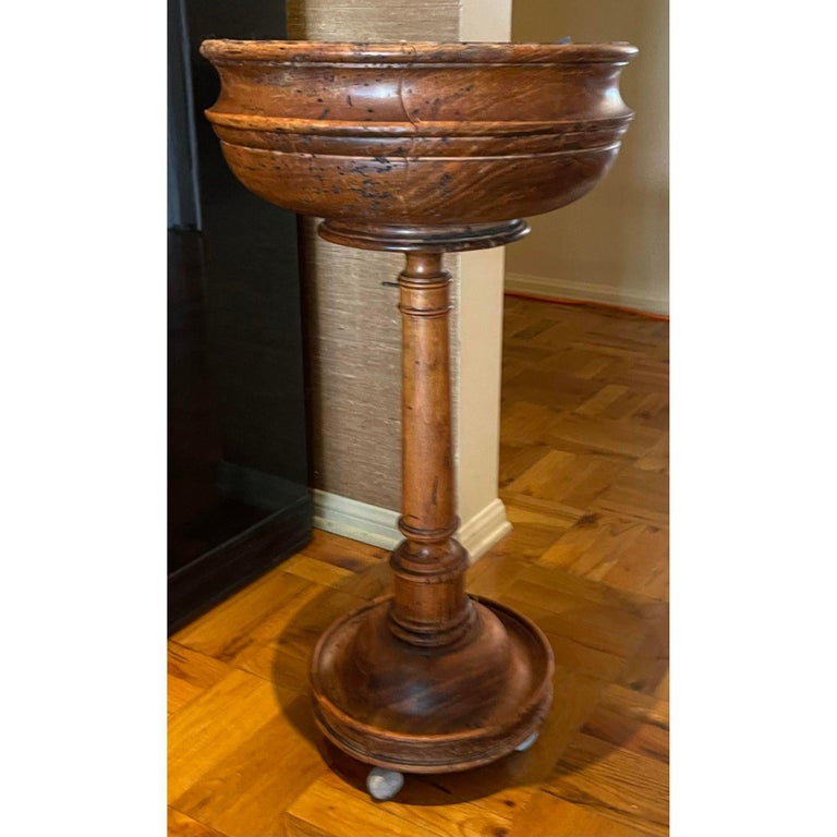 Antique 17th Century Carved Wood Pedestal Brazier For Sale at 1stDibs
