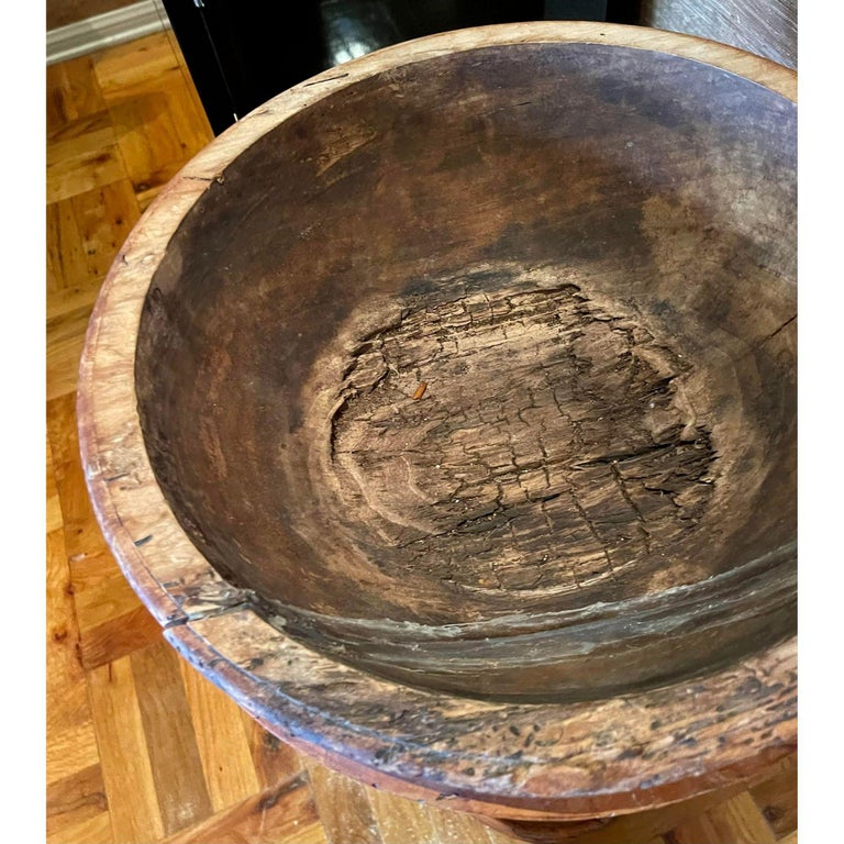Antique 17th Century Carved Wood Pedestal Brazier For Sale at 1stDibs