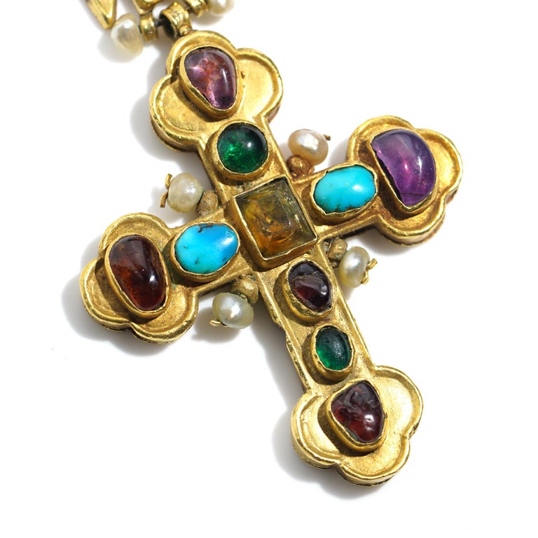 Antique 17th Century gem - set 21 kt. yellow gold and enamel pendant ...
