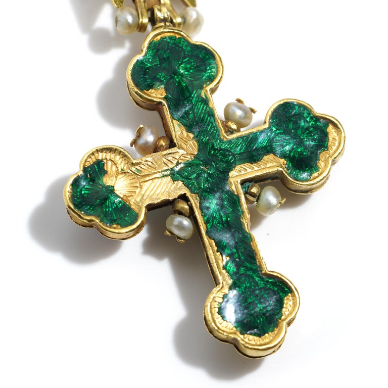 Antique 17th Century gem - set 21 kt. yellow gold and enamel pendant ...