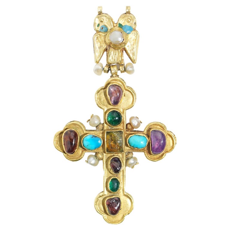 Antique 17th Century gem - set 21 kt. yellow gold and enamel pendant ...