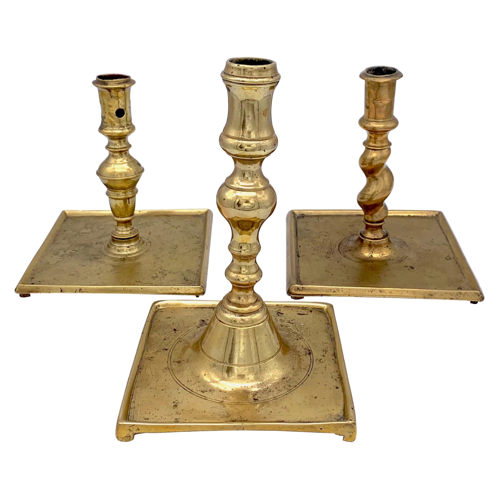 Antique 17th Century Group of Three Bronze Franco Flemish Candlesticks ...