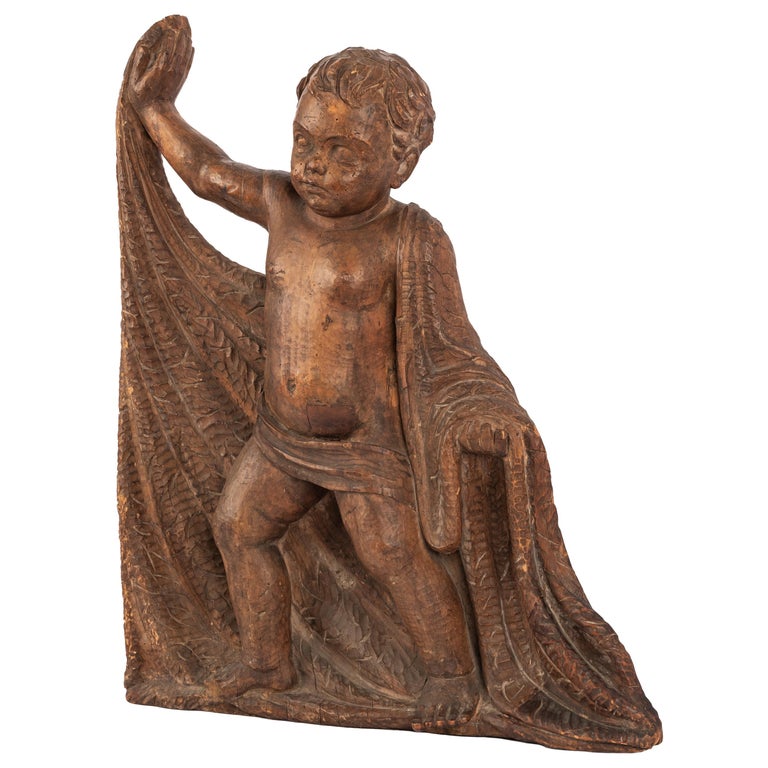 Antique 17th Century Italian Baroque Carved Limewood Putto Sculpture ...