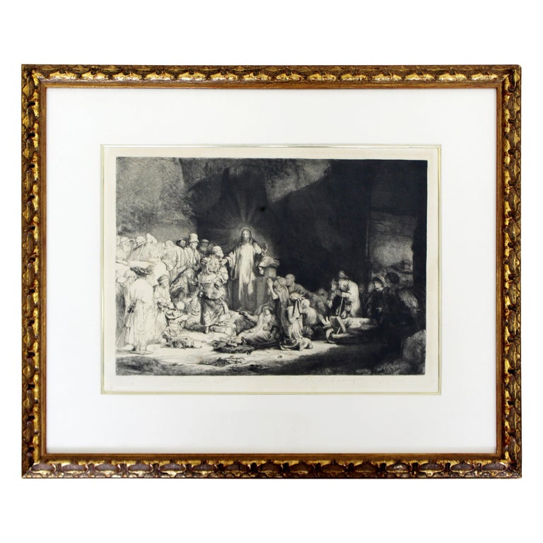 Antique 17th Century Rembrandt van Rijn Christ Preaching Etching ...