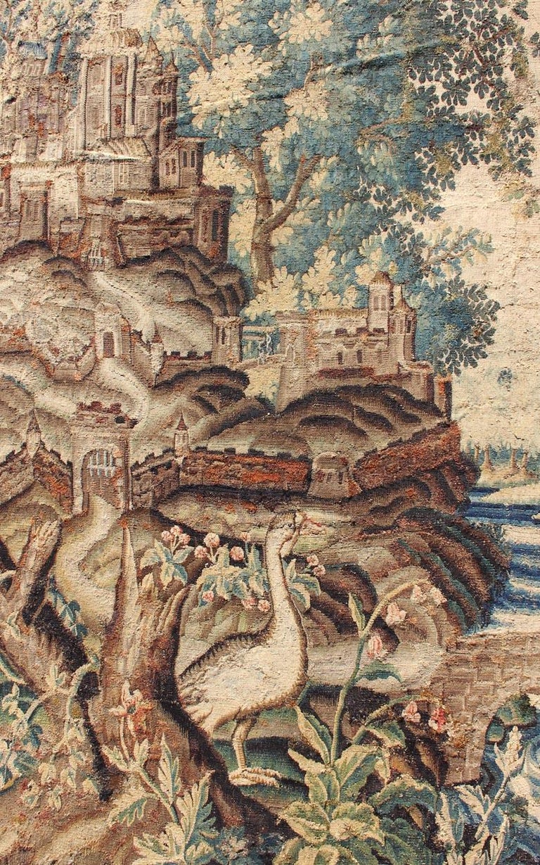 Antique 17th Century Scenic Tapestry Surrounded by Floral Border For ...