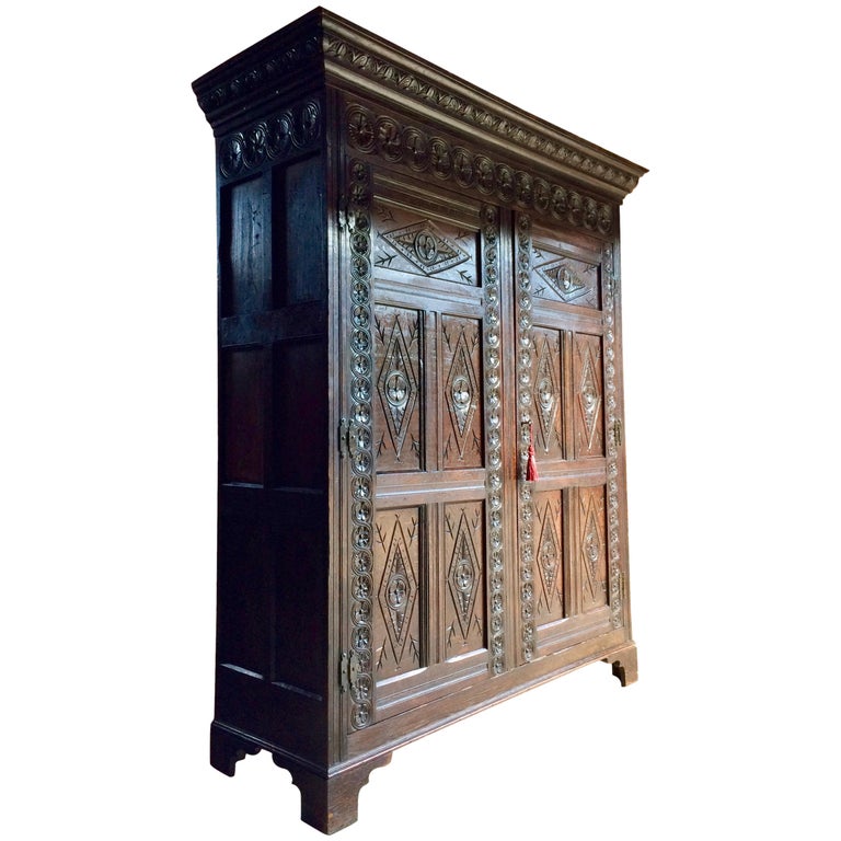 Antique 17th Century Style Oak Livery Hall Cupboard, circa 1790 at 1stDibs