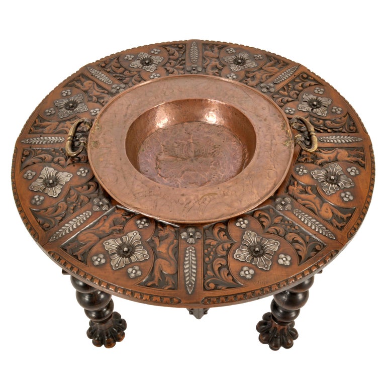 Antique 17th Century Style Spanish Walnut Brass Iron Warming Brazier ...