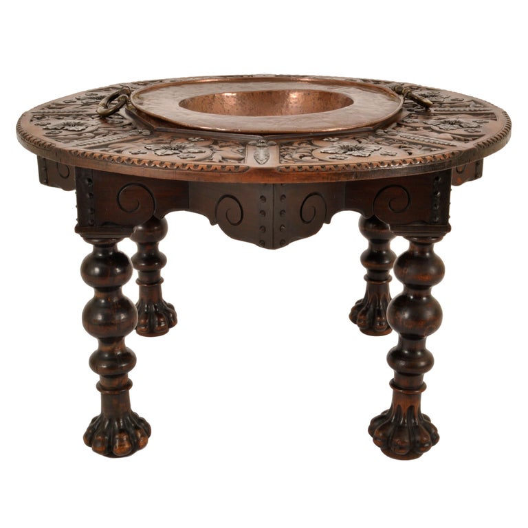 Antique 17th Century Style Spanish Walnut Brass Iron Warming Brazier ...