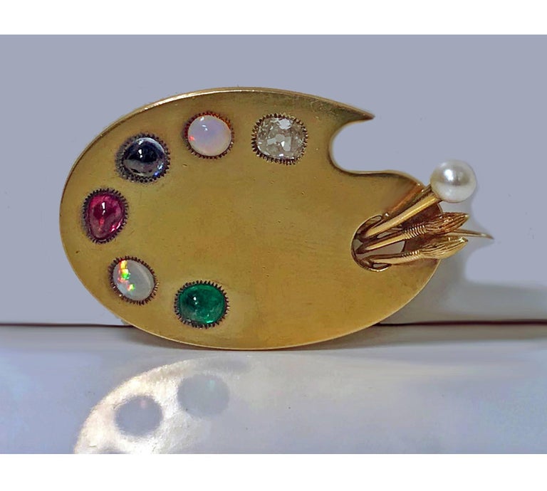 Antique 18 Karat Artist’s Paint Palette Tools Brooch, circa 1900 at ...