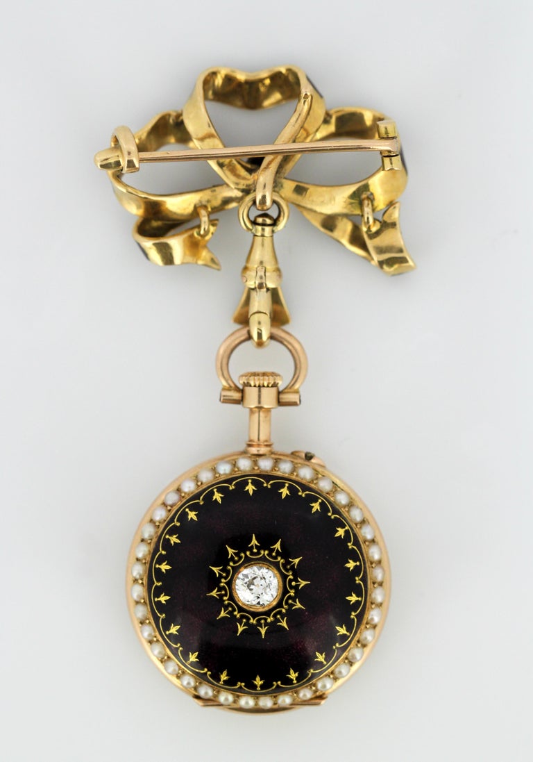 Antique 18 Karat Gold and Enamel Pocket Watch / Brooch, circa 1900 at ...