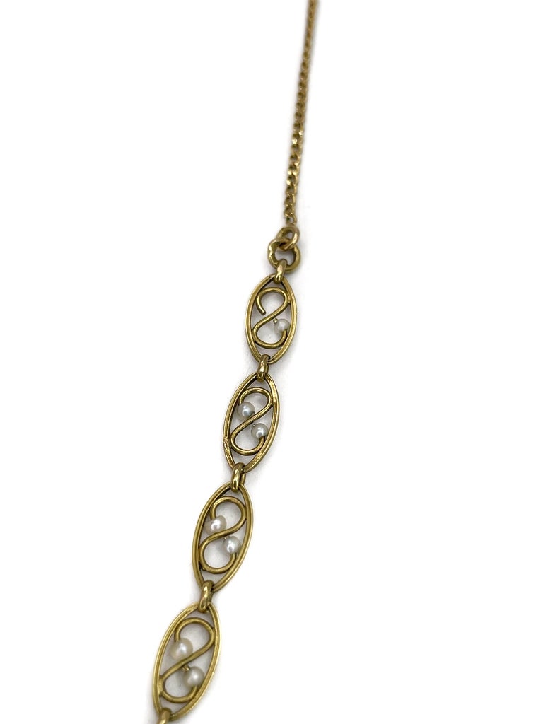 Antique 18 Karat Gold Pearl French Guard Chain Necklace at 1stDibs