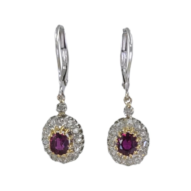 Antique Gold, Ruby, and Diamond Drop Earrings For Sale at 1stDibs