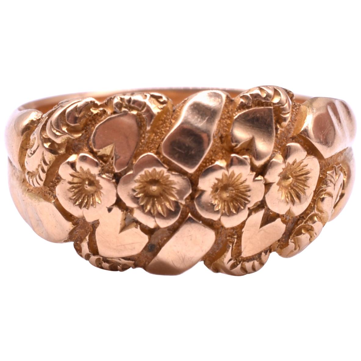 Gold Buckle Ring with Diamonds and Repousse Border HM 1899 at 1stDibs