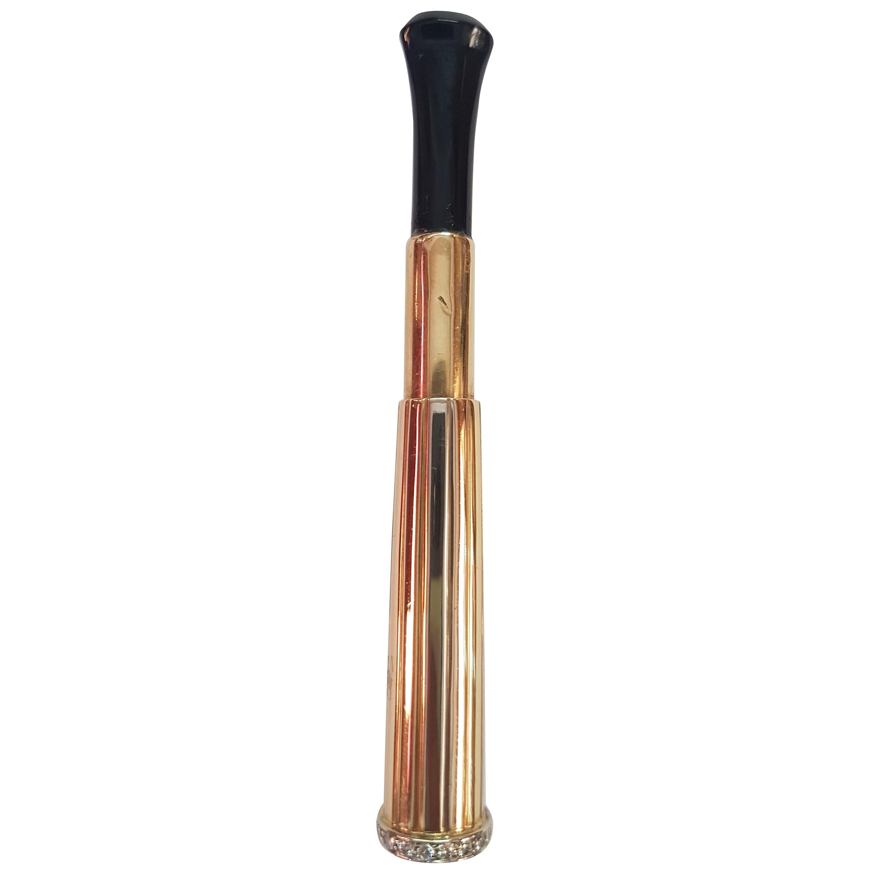 Antique 18 Karat Yellow Gold Cigarette Holder with Round Diamond Set ...