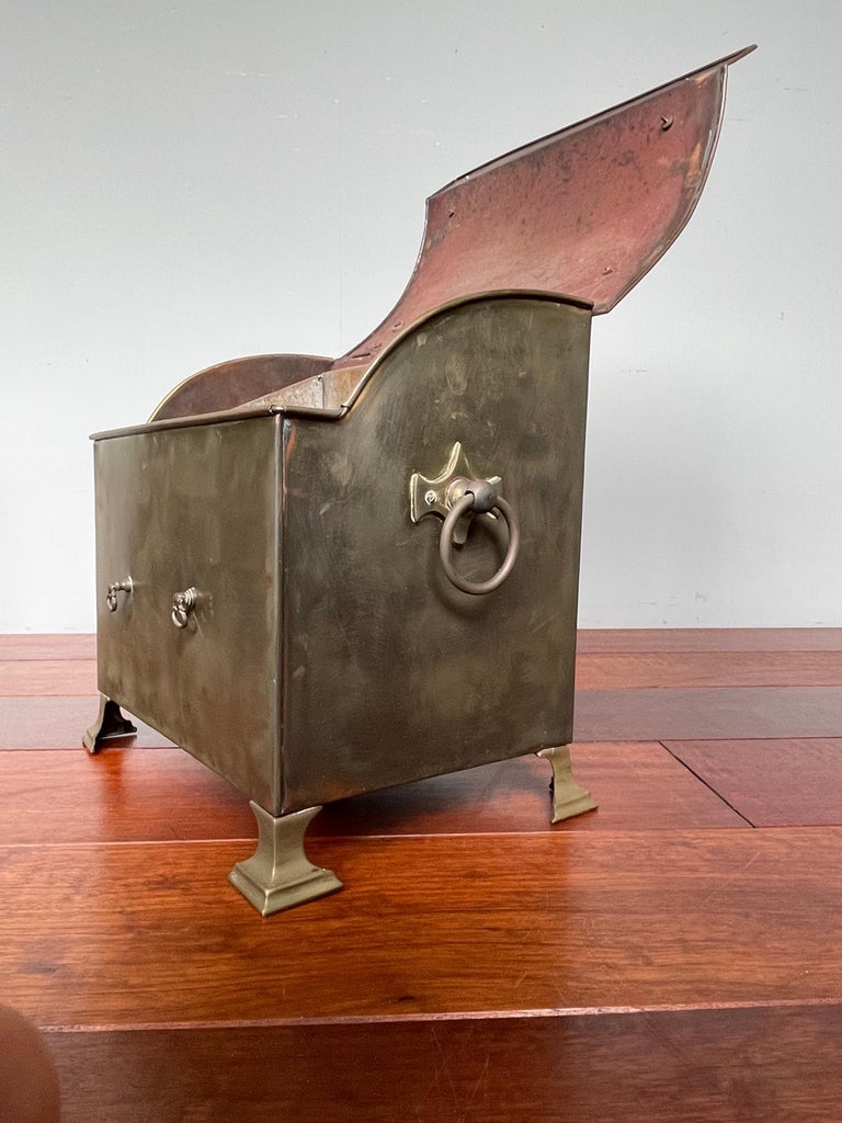Antique 1800s Empire Style Brass and Bronze Coal Kettle / Bucket w ...