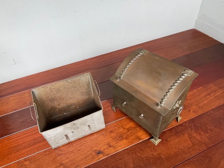 Antique 1800s Empire Style Brass and Bronze Coal Kettle / Bucket w ...