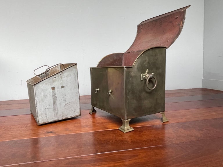 Antique 1800s Empire Style Brass and Bronze Coal Kettle / Bucket w ...