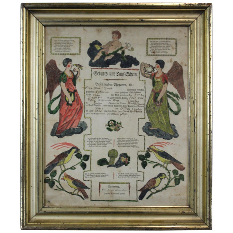 Antique 1822 German Johann Ritter and Co Taufscheine Birth Certificate ...