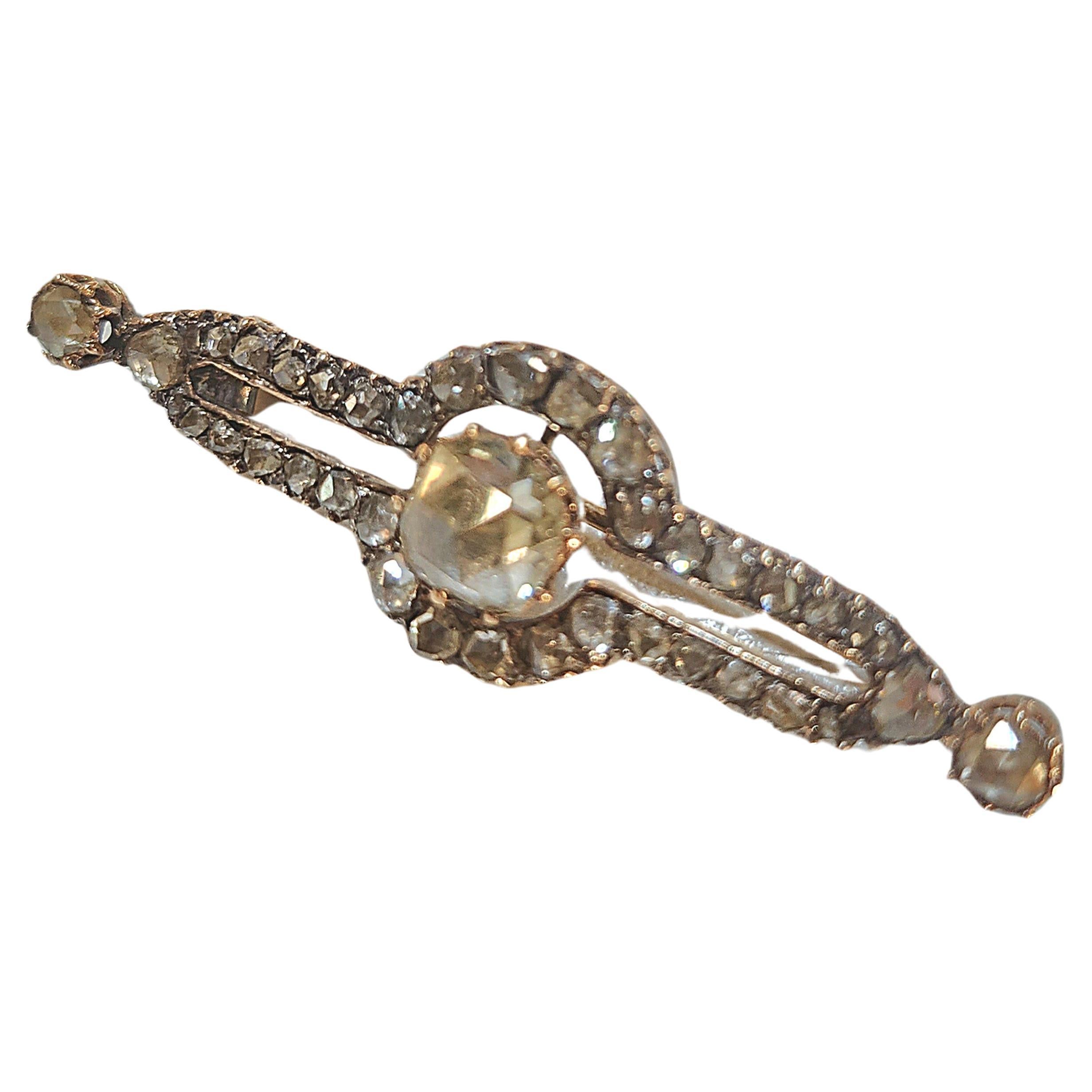 Antique 1850s Rose Cut Diamond Gold Brooch For Sale at 1stDibs
