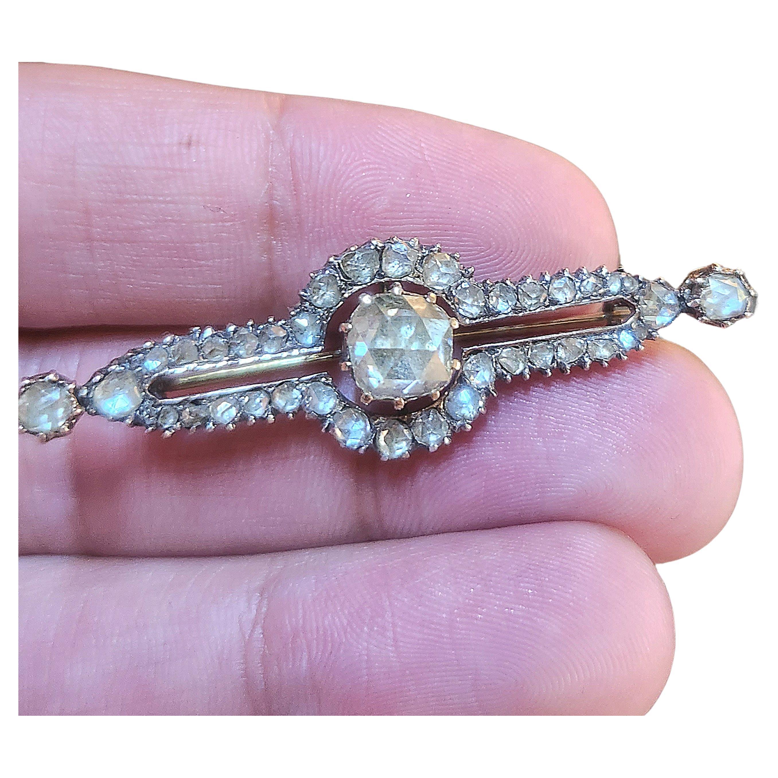 Antique 1850s Rose Cut Diamond Gold Brooch For Sale at 1stDibs