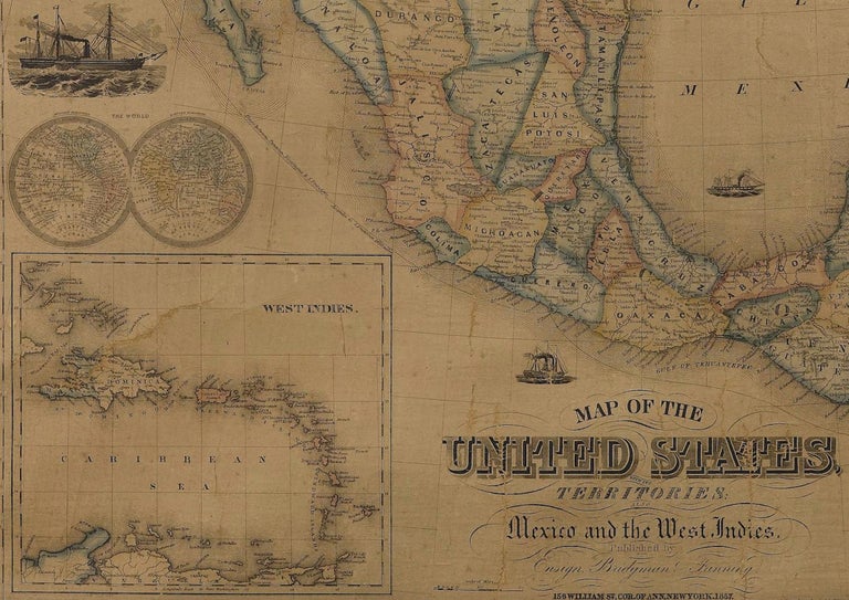 1857 Wall Map of the United States by Fanning, Bridgman and Ensign at ...