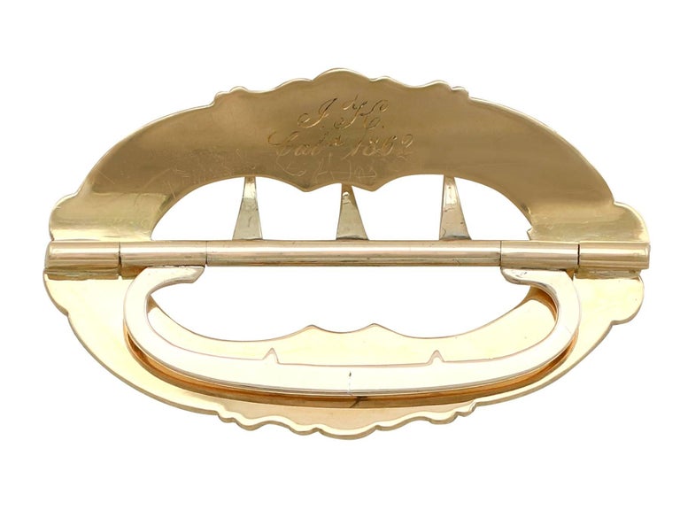 Antique 1862 Yellow Gold and Blue Enamel Belt Buckle at 1stDibs