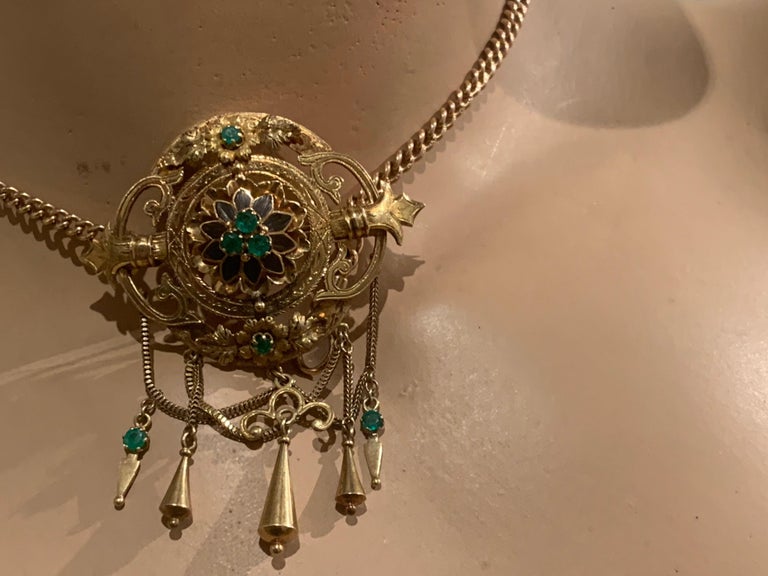 Antique 1865 Gothic Revival Brooch Emerald Wood 14 Karat Two Color Gold ...