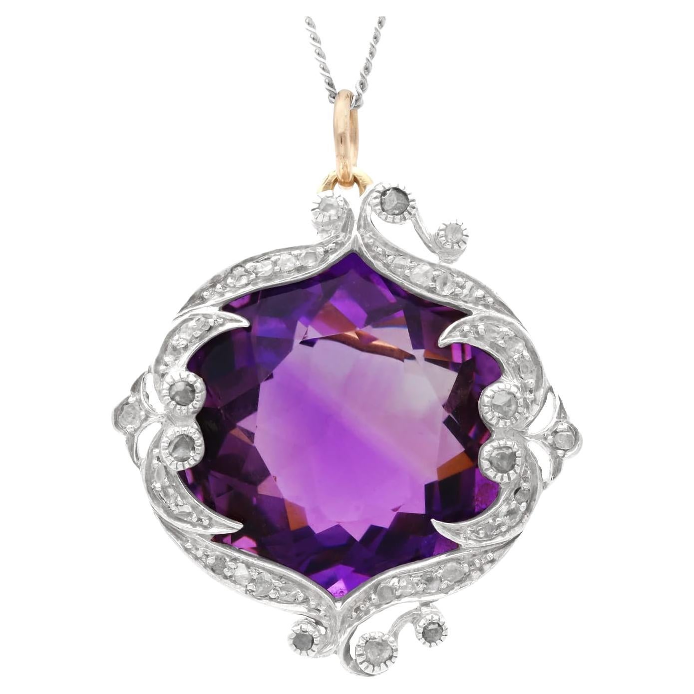 Natural Amethyst and Pearl Vintage Style Floral Ribbon Pendant in Solid ...