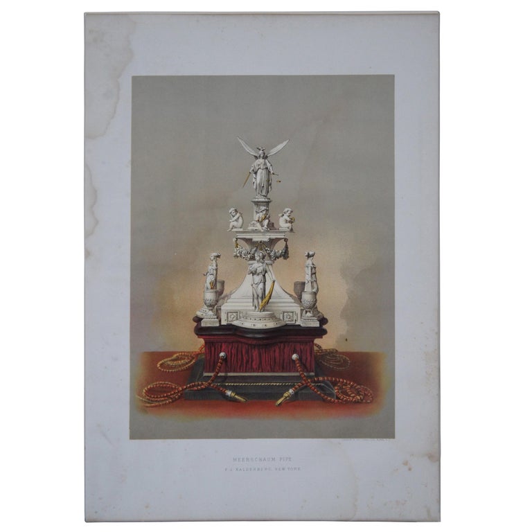 Antique 1876 Chromo Lithograph Meerschaum Pipe Smoking Hookah Clay ...
