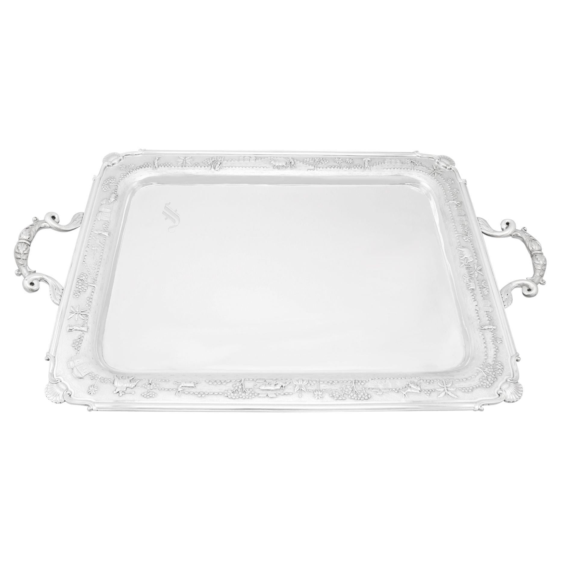 Vintage Sterling Silver Tea Serving Tray 1935 Rectangular Two Handled ...