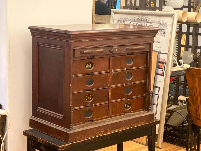 Antique 1881 Walnut Stationary File Cabinet with a Roll Front Door For ...