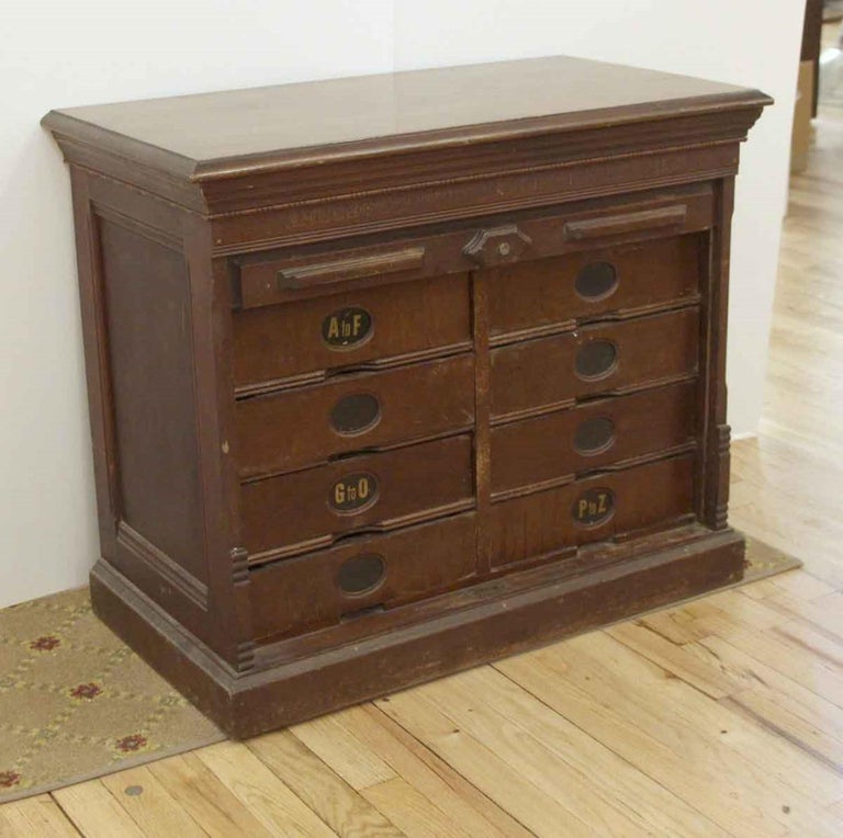 Antique 1881 Walnut Stationary File Cabinet with a Roll Front Door For ...