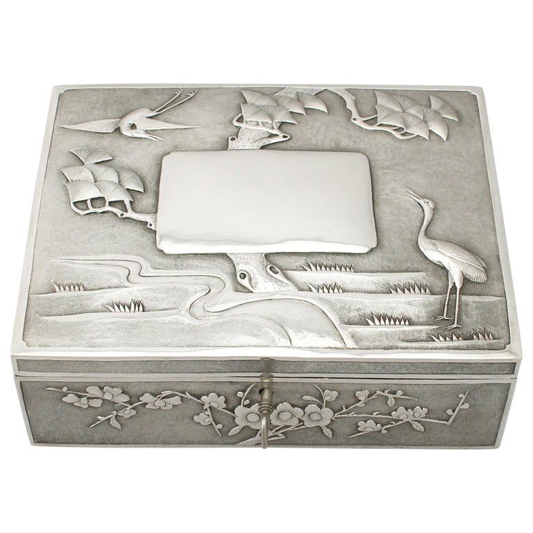 Antique 1890s Chinese Export Silver Locking Box For Sale at 1stDibs