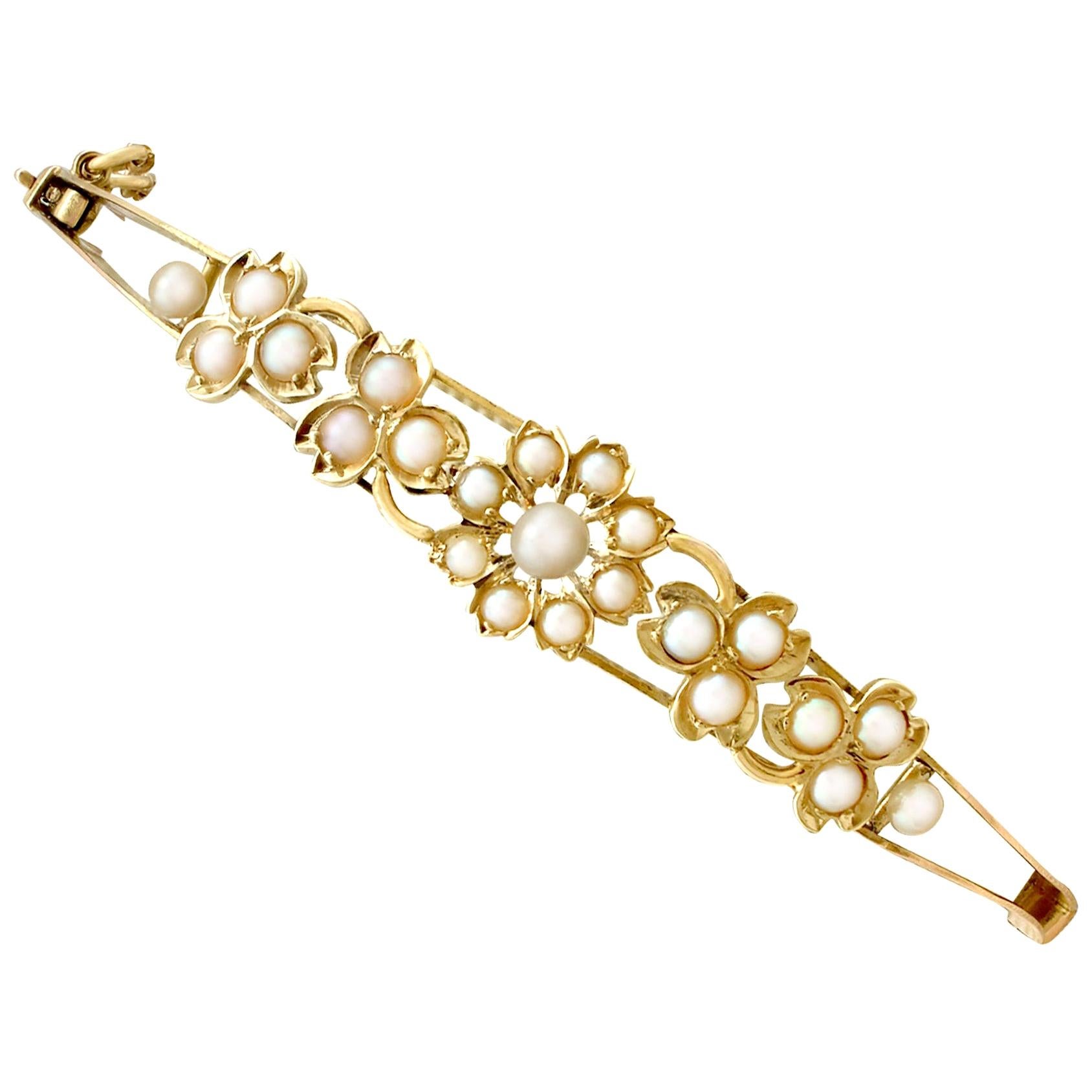 Antique 1890s Seed Pearl and Yellow Gold Bangle For Sale at 1stDibs