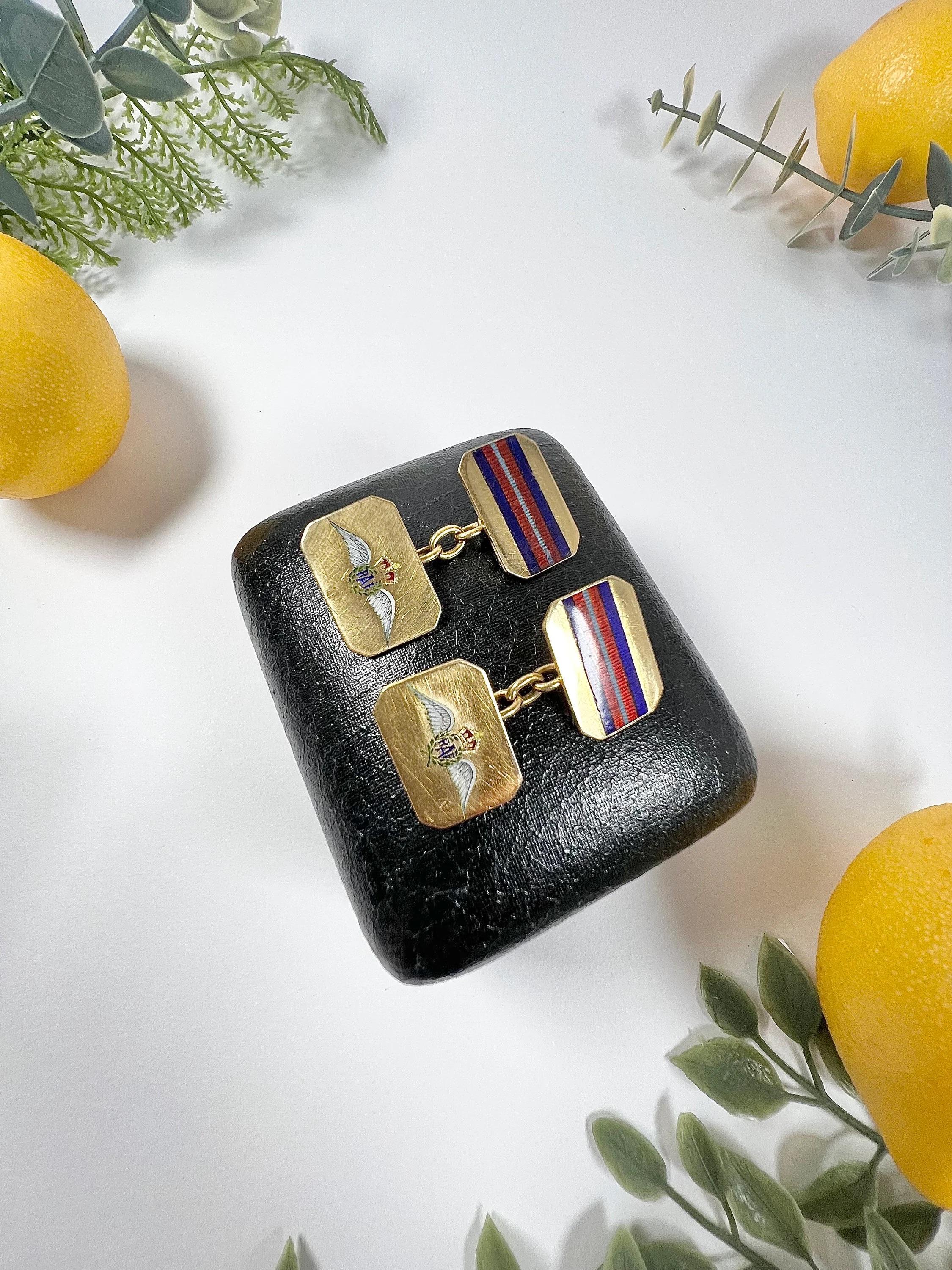 Antique 18ct Gold and Enamel Royal Air Force Cufflinks For Sale at 1stDibs