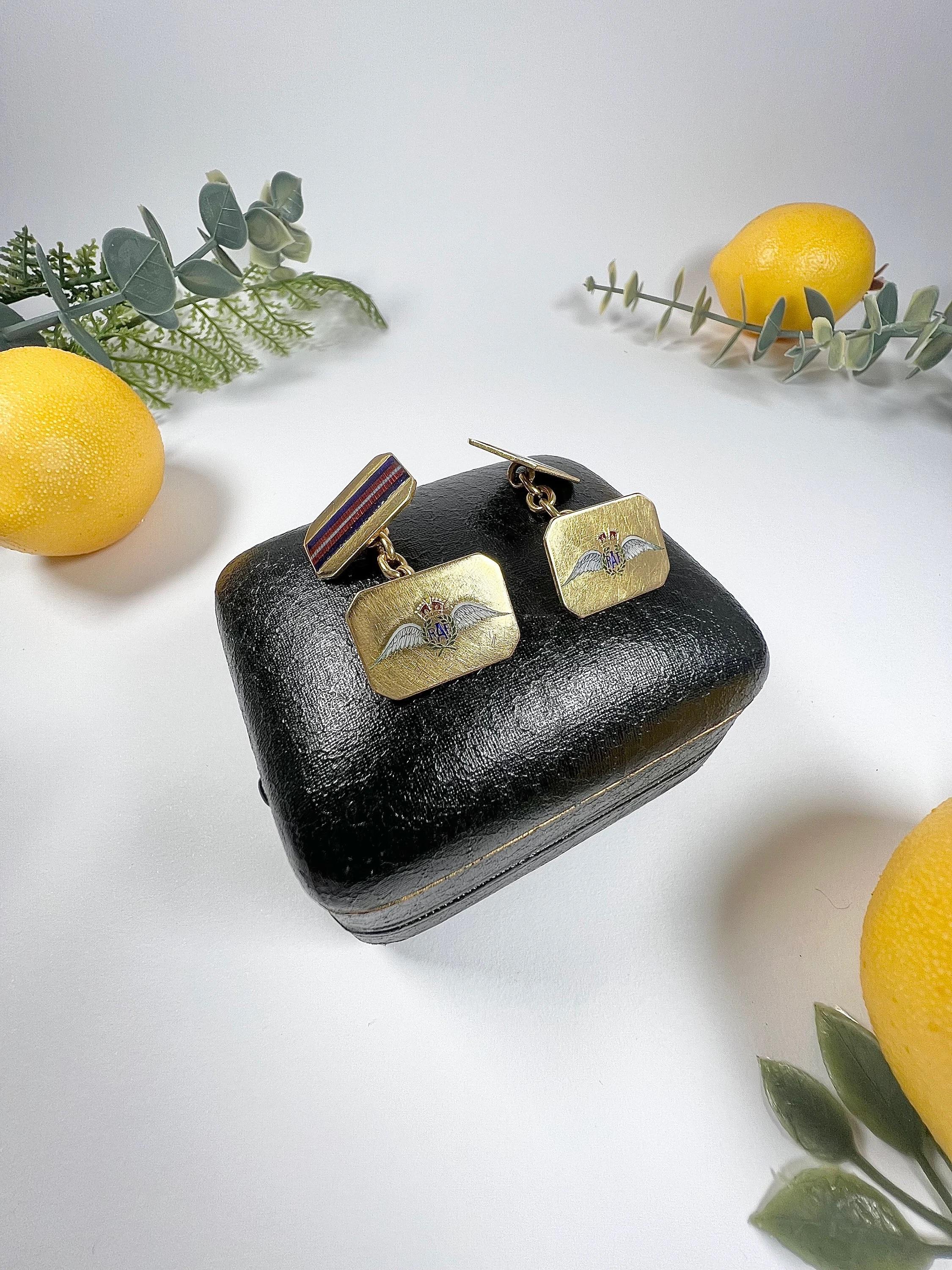 Antique 18ct Gold and Enamel Royal Air Force Cufflinks For Sale at 1stDibs