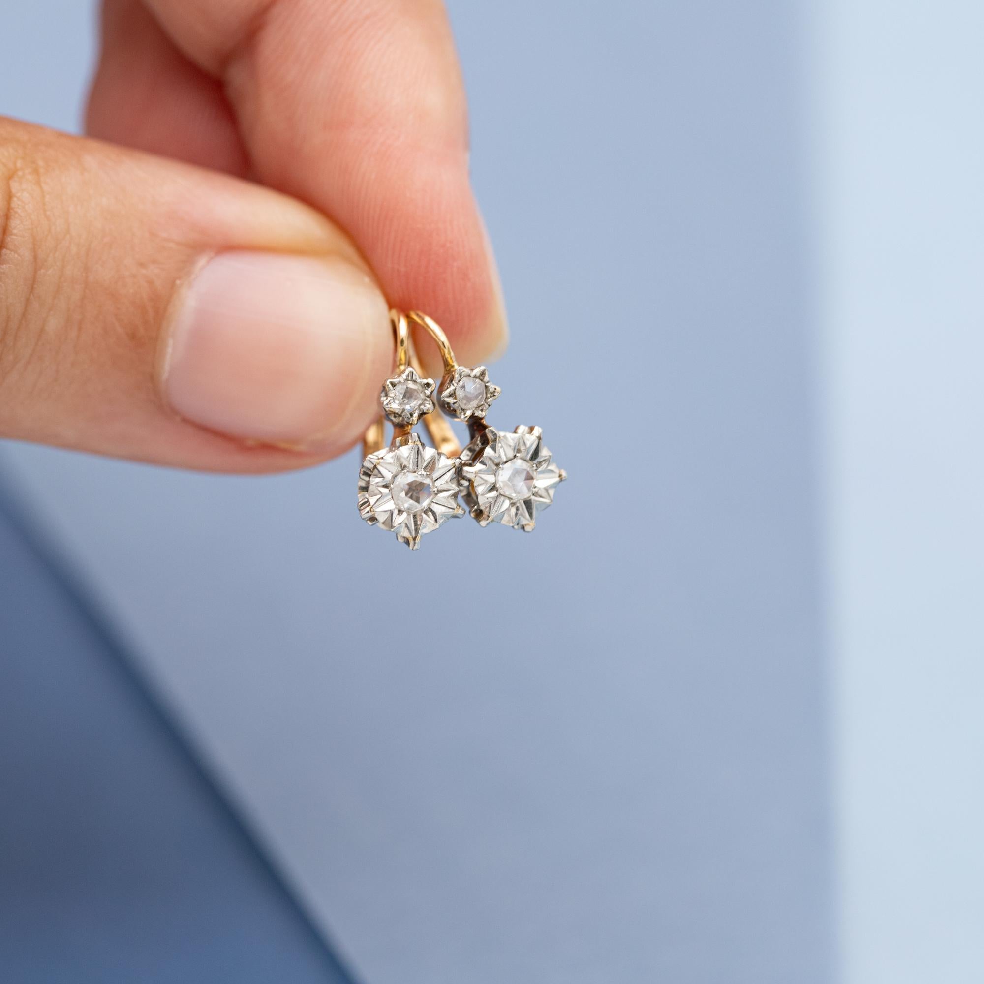 Antique 18ct gold jewelry - 18K French Victorian sleepers - Diamond ...