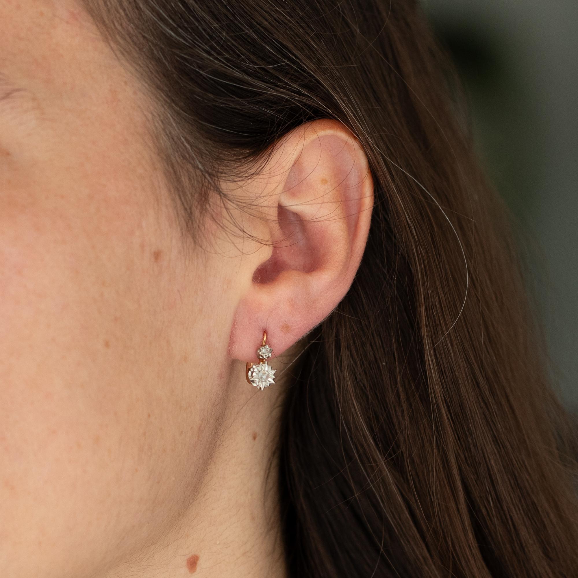 Antique 18ct gold jewelry - 18K French Victorian sleepers - Diamond ...