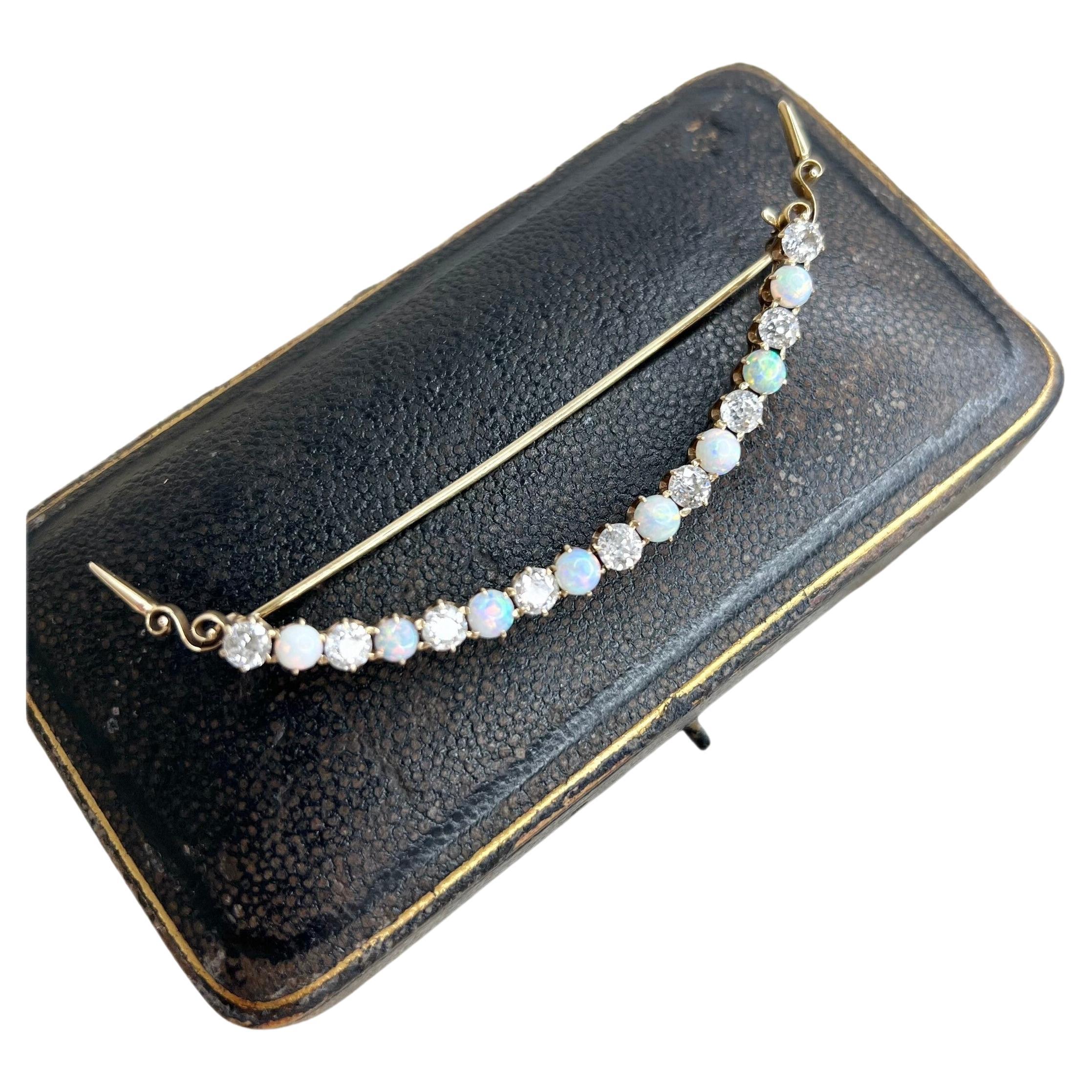 Antique Victorian Opal Heart Diamond Flower Brooch Silver 18ct Gold For ...