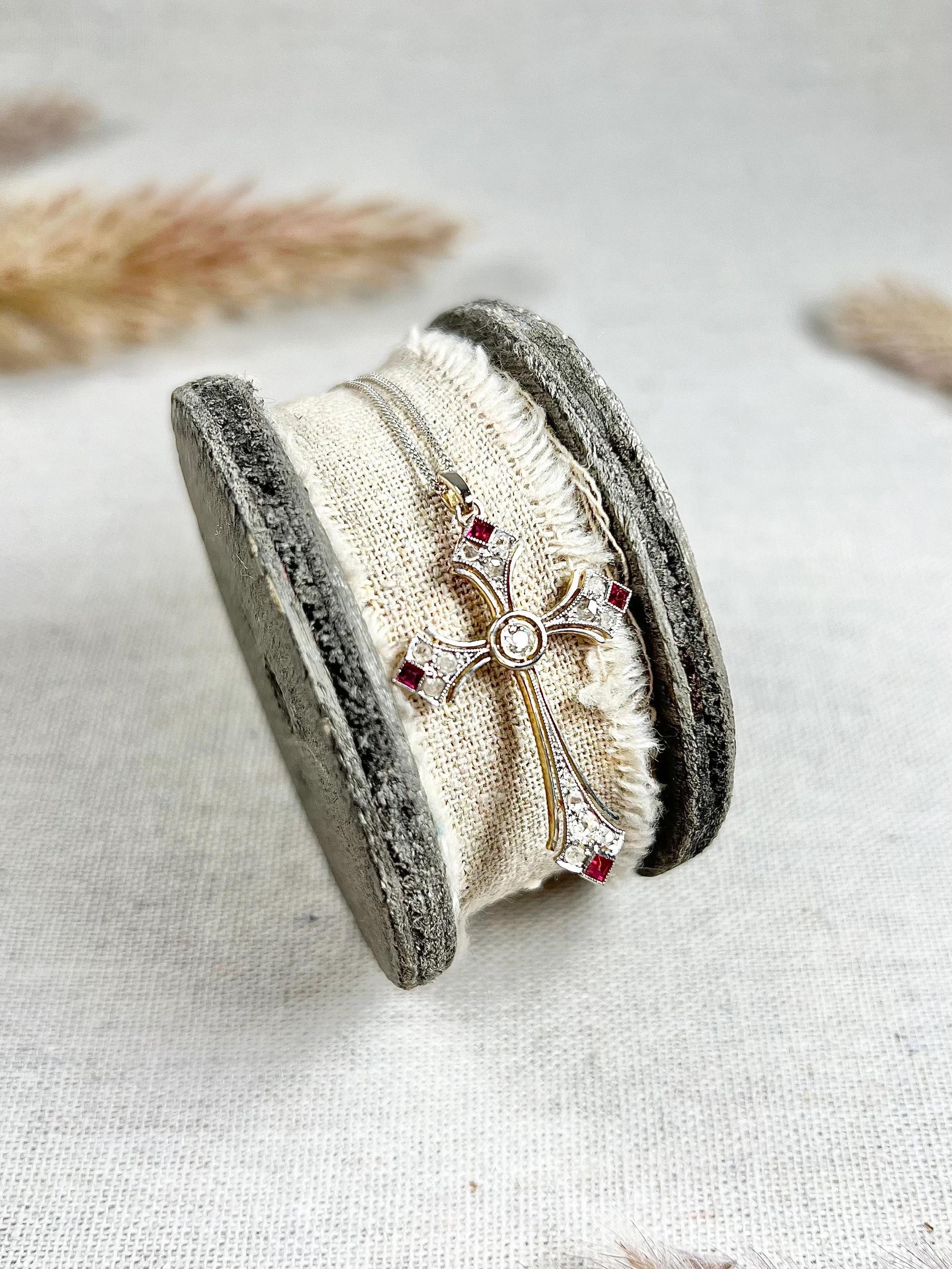 Antique 18ct Gold and Platinum, Edwardian Ruby Diamond Cross Pendant ...